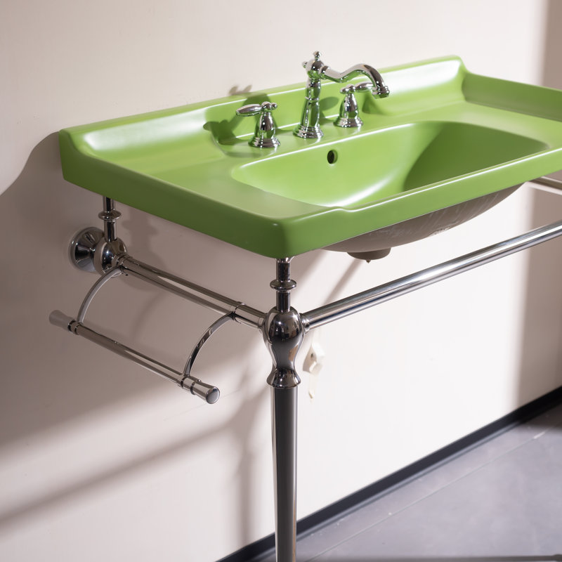 House of Hampton® 36" Bathroom Console Sink, Wall-mounted Grass Green Ceramic Vanity Basin With ...